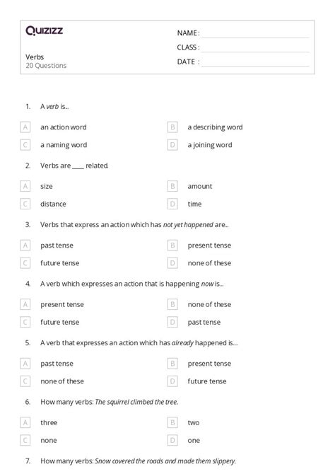 50 Future Tense Verbs Worksheets For 6th Grade On Quizizz Free