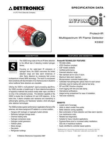 X3301 Multispectrum Ir Flame Detector Spec Sheet Detector Electronics Corp Det Tronics
