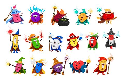 Dessin Animé Magiciens De Vitamines Et De Micronutriments Mages