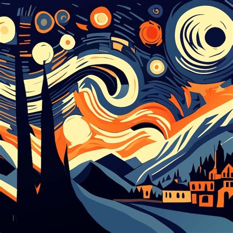 Premium Vector Abstract Beautiful Art Minimalism Van Gogh On Starry
