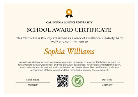 Free School Award Certificate Template To Edit Online