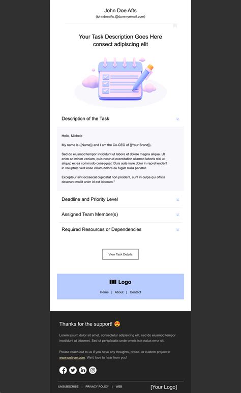 Task Assignment Email Template Unlayer