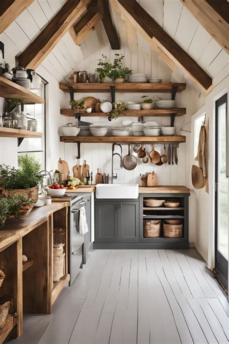 🍃 Tiny Farmhouse Kitchens Big On Style 🌾 Cabin Open Shelving Kitchen