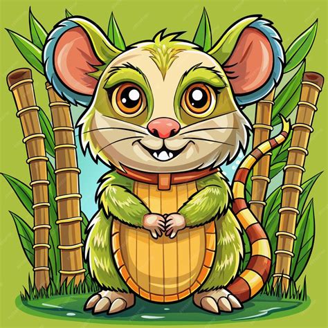A Cartoon Of A Mouse With A Bamboo Fence Around It Premium Ai