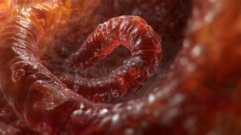 Close Up Of A Detailed Intestinal Worm In Realistic 3d Render Stock