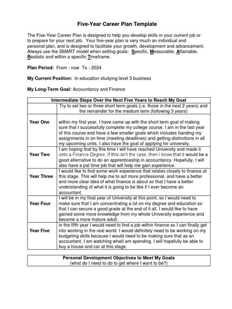 Five Year Career Plan Template Pdf Goal Cognitive Science