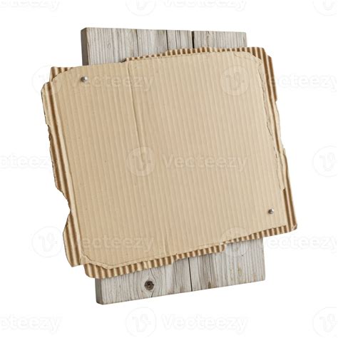 A Blank Corrugated Cardboard Sign Is Tacked Onto Rustic Wooden Planks