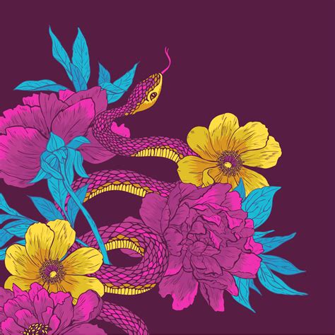 Snake And Flowers 13452244 Vector Art At Vecteezy