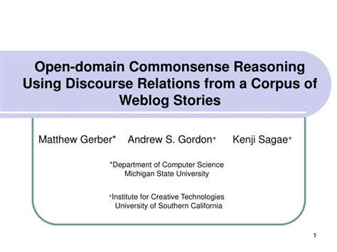 Ppt Open Domain Commonsense Reasoning Using Discourse Relations From A Corpus Of Weblog