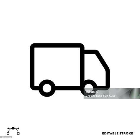 편집 가능한 스트로크가있는 배달 트럭 라인 아이콘 디자인 웹 페이지 모바일 앱 Ui Ux 및 Gui 디자인에 적합합니다 아이콘에 대한 스톡 벡터 아트 및 기타 이미지