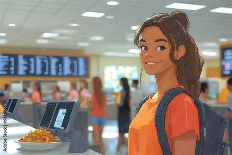 Diverse High School Cafeteria Scene In Vibrant Colors Students From