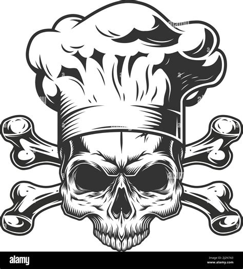 Vintage Monochrome Chef Skull With Crossbones Isolated Vector
