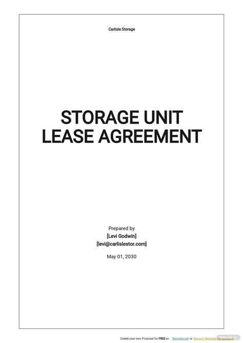 Storage Unit Rental Agreement Template