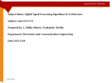 subject name digital signal processing algorithms architecture subject