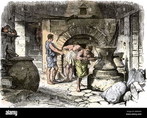 Slaves Grinding Grain In A Bakery In Ancient Pompeii Hand Colored