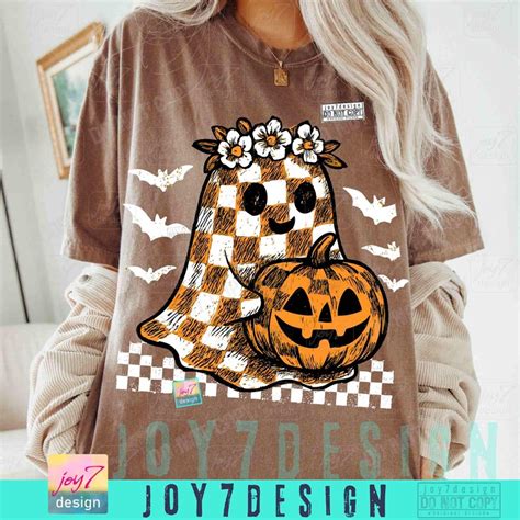 Boho Ghost Checkers Fall Png Cute Ghost Pumpkin Season Checkered