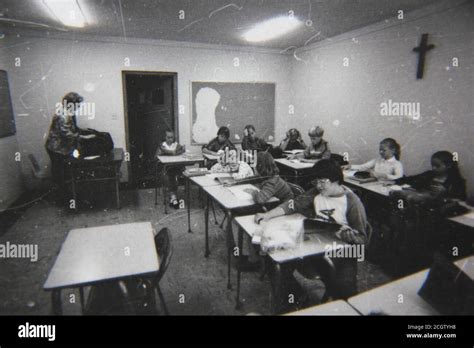 Fine 70s Vintage Black And White Photography Of Students Learning In A