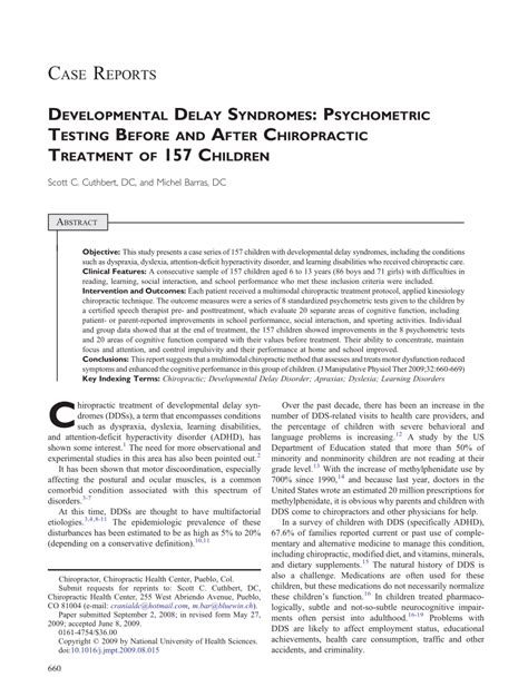 Pdf Developmental Delay Syndromes Psychometric Testing Before And After Chiropractic