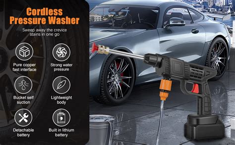 Akku Hochdruckreiniger Max 90 Bar Tragbarer Mobiler Hochdruckreiniger Mit 2 X 6000mah Akku 6