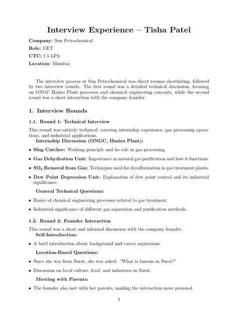 Interview Experience Tisha Patel Pdf