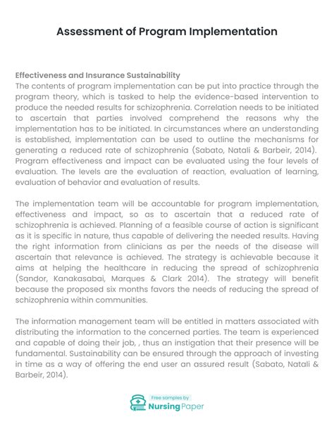 Assessment Of Program Implementation Essay [344 Words] Nursing Paper