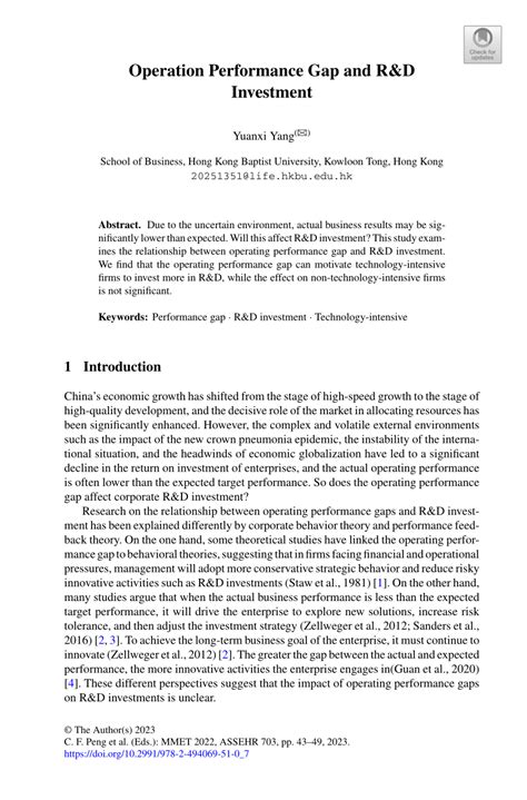 Pdf Operation Performance Gap And Randd Investment
