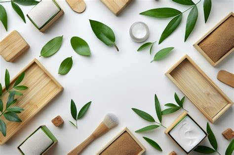 Minimalist Skincare Flat Lay With Ecofriendly Bamboo Containers And