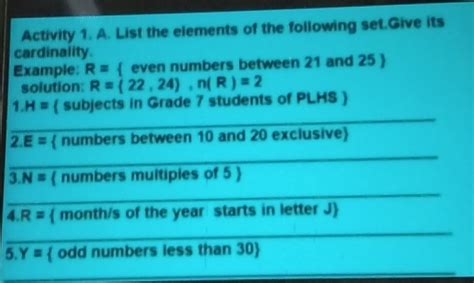 Solved Activity A List The Elements Of The Following Set Give Its Cardinality Example R