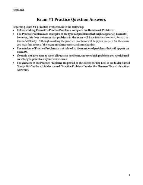 Exam1 Practice Answers Exam 1 Practice Question Answers Regarding