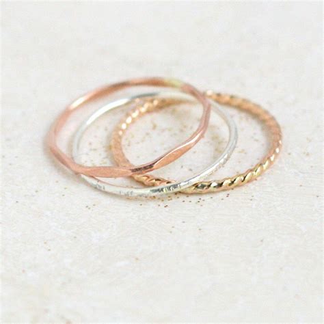 Stackable Rings Gold Silver Rose Set Of Stacking Rings Etsy