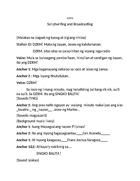 Filipino Radio Broadcasting Script2 Dzrm Scriptwriting And