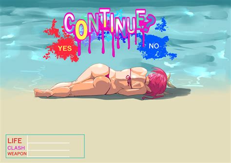 Rule 34 Beach Corpse Death Female Death Game Over Micro Bikini On Side Pink Hair Splatter