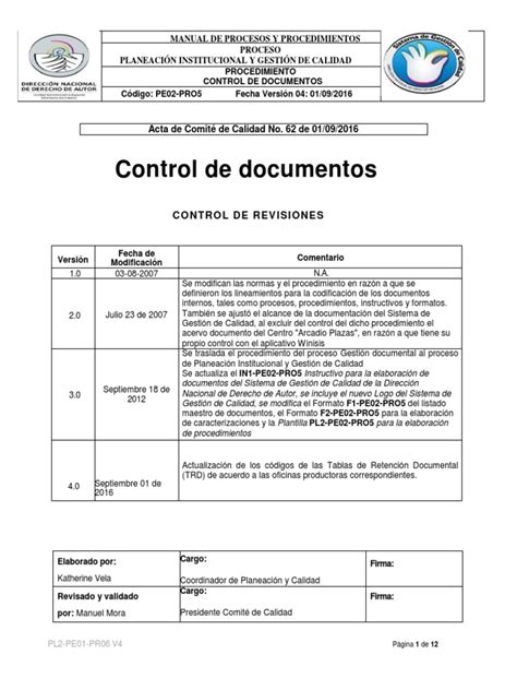 Pe02 Pr05 Control De Documentos Pdf Calidad Comercial Planificación
