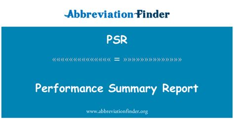Psr Significa Relatório De Resumo De Desempenho Performance Summary Report
