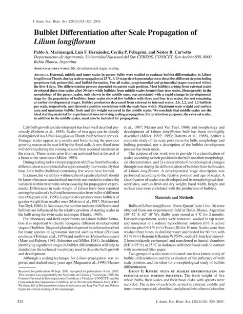 Pdf Bulblet Differentiation After Scale Propagation Of Lilium Lonlorum