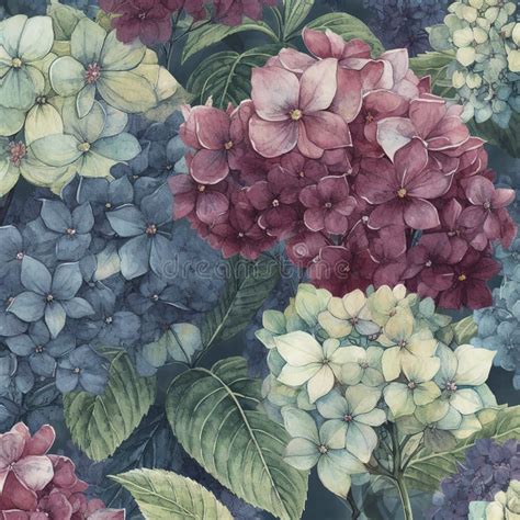 Colorful Hydrangea Wallpaper Art Illustration Stock Illustration