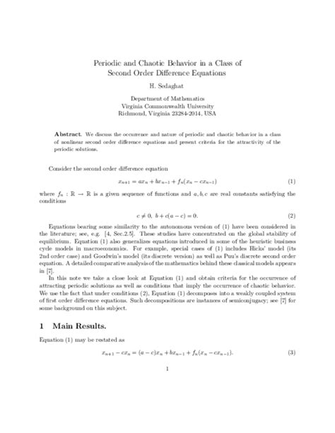 Pdf Periodic And Chaotic Behavior In A Class Of Second Order