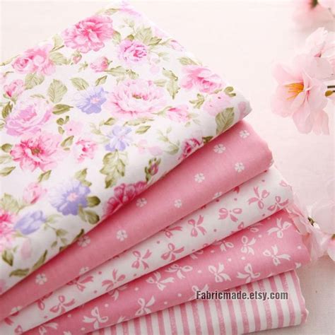 Light Pink Cotton Fabric Flower Stripe Plain Pink Cotton Quilting