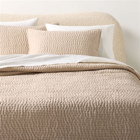 Stitched Organic Cotton Sateen Taupe King Quilt Reviews Cb2