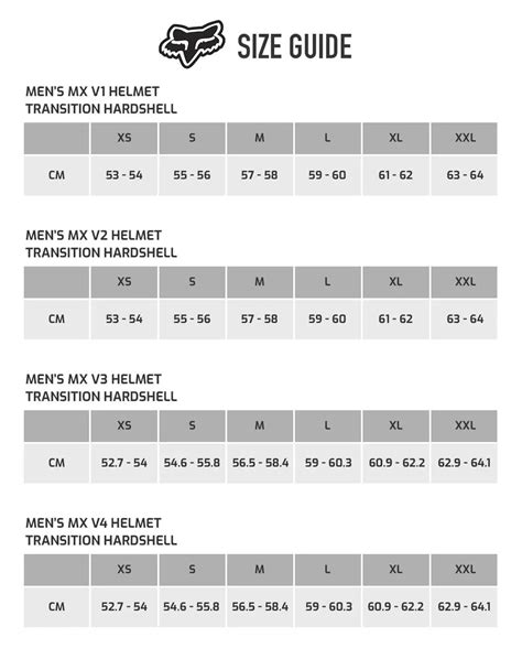 Fox Helmet Size Chart Educational Chart Resources