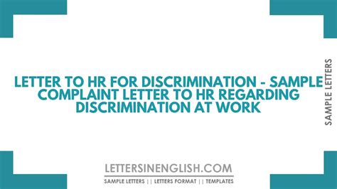 Letter To Hr For Discrimination Sample Complaint Letter To Hr