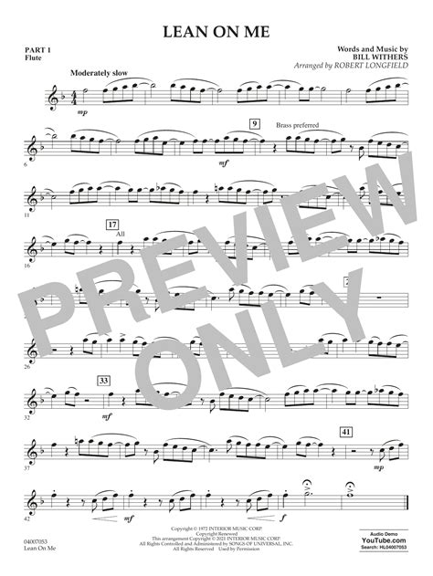 Lean On Me Arr Robert Longfield Pt1 Flute By Bill Withers Sheet