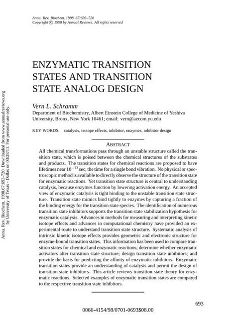 Pdf Enzymatic Transition States And Transition State Analog Design Dokumentips