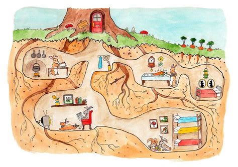 Rabbit Burrow Print Etsy Underground Burrow Bunny Burrow Hand
