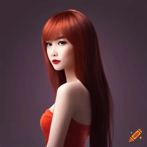 Portrait Of A Stunning Red Haired Asian Woman