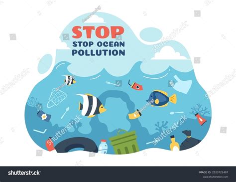 Stop Ocean Plastic Pollution Vector Illustration Stock Vector Royalty