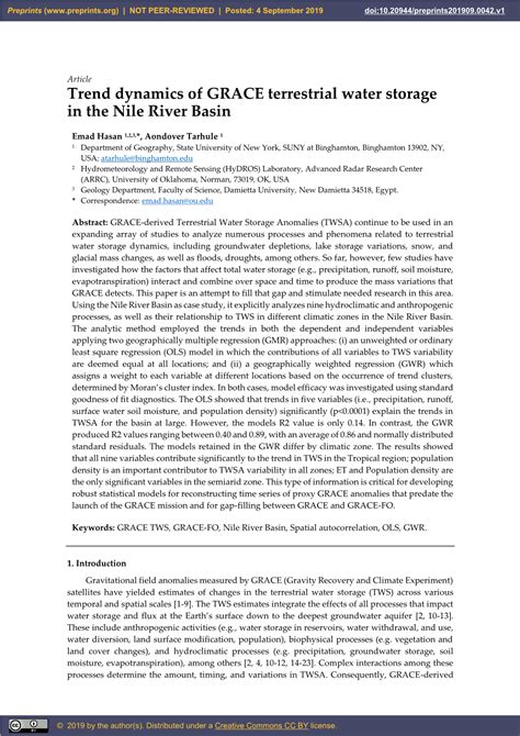 Trend Dynamics Of Grace Terrestrial Water Storage In The Nile River Basin Docslib