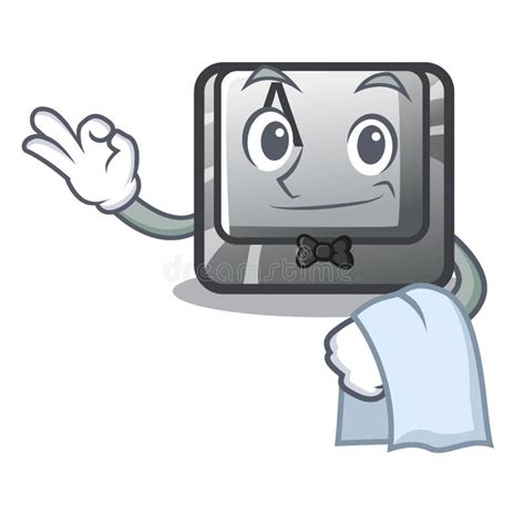 Waiter Button A On A Character Komputer Stock Vector Illustration Of Electronic Happy