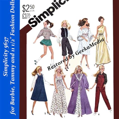 Simplicity Patterns Barbie Doll Etsy