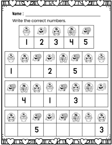 Valentines Day Math Worksheets Numbers 1 10 Counting And Coding Pre K And Kind